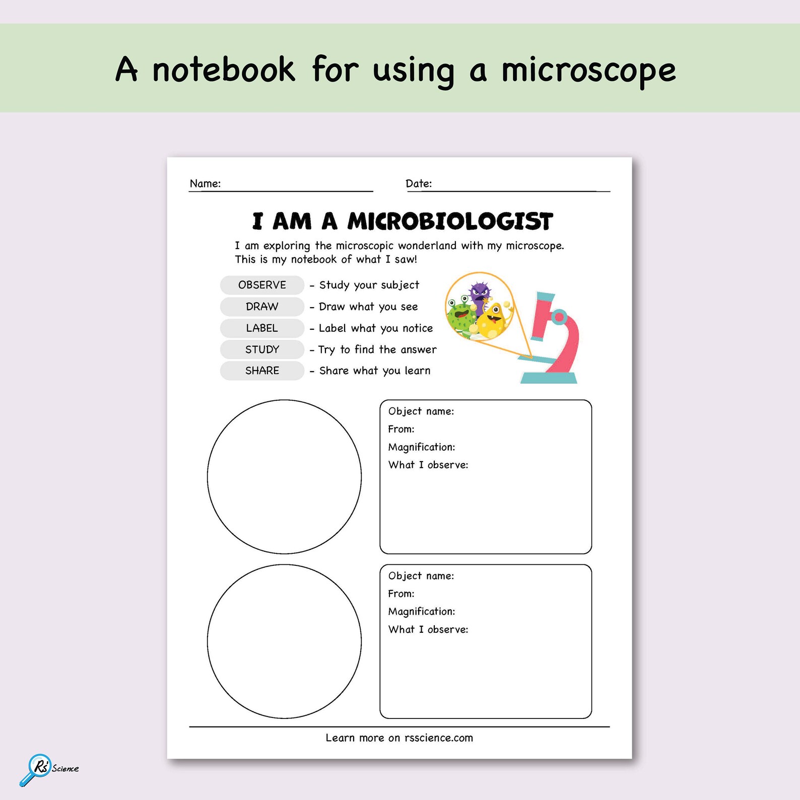 Microscope Notebook Recording Workbook Observation Science Biology ...