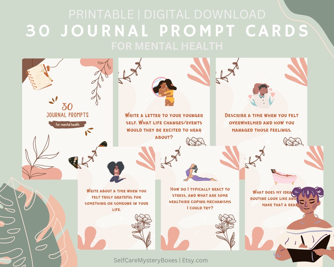 Mental Health Journaling Prompts | 30 Printable Cards | Digital ...