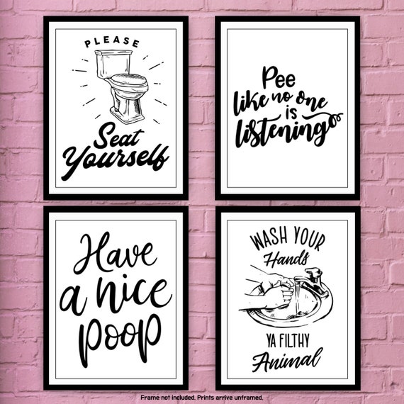 Funny Bathroom Signs set of 4 Unframed 8 X 10 Inches | Etsy