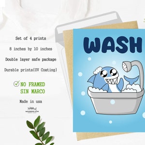 Kids Bathroom Signs Cute Shark or Cute Cats Prints set of 4 Unframed 8 ...