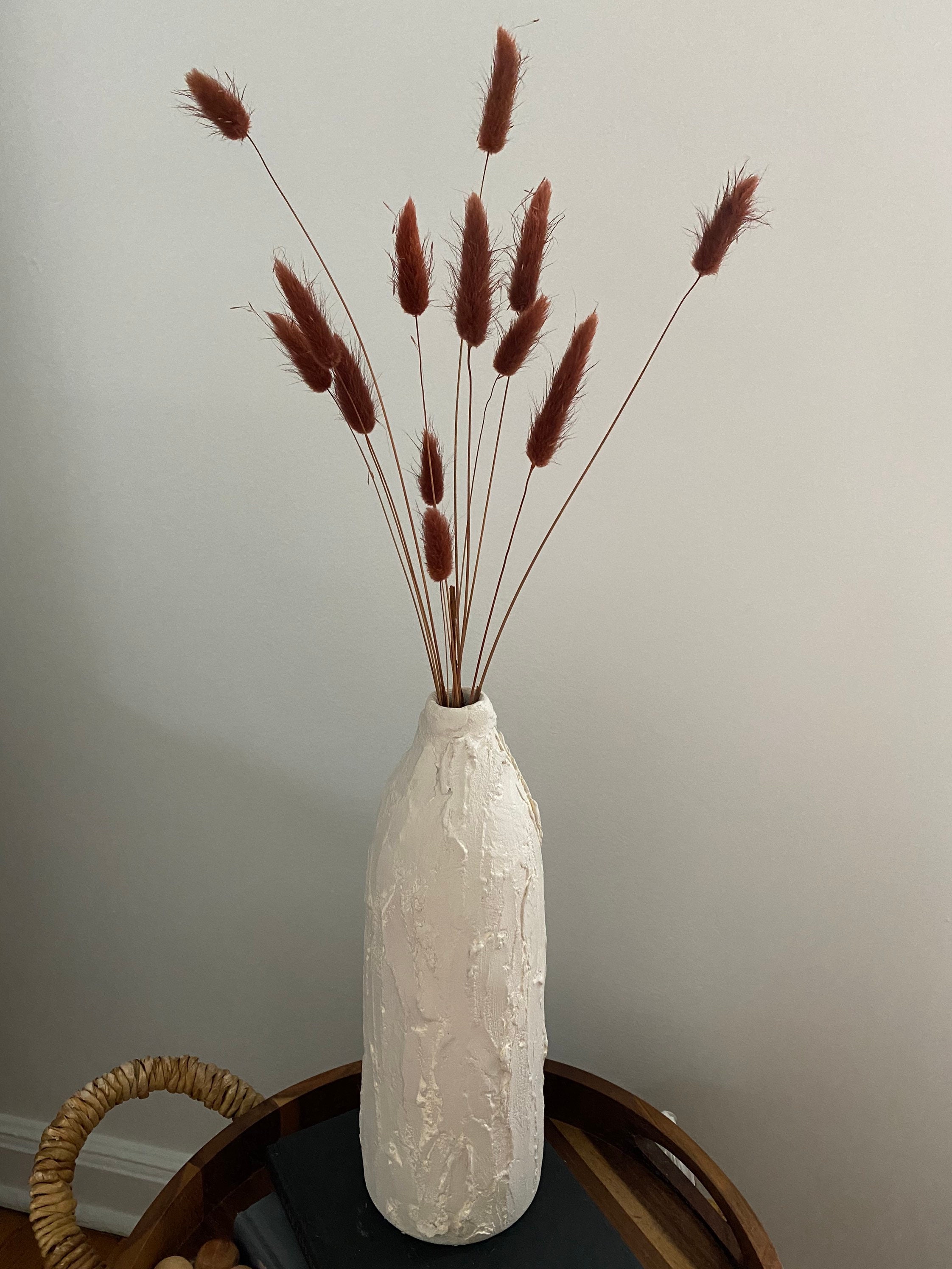 12.75 Hand Painted Vase Textured Stone Look Cream Weathered Inspired ...