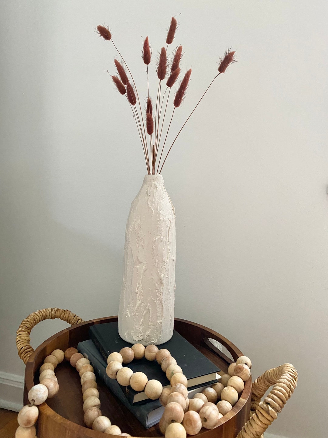 12.75 Hand Painted Vase Textured Stone Look Cream Weathered Inspired ...