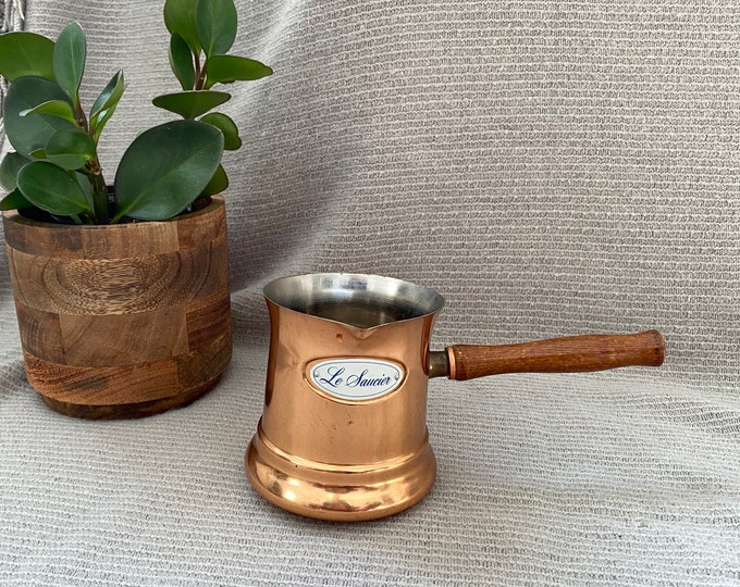 Copper Le Saucier With Wooden Handle Butter Sauce Warmer Milk Frother ...
