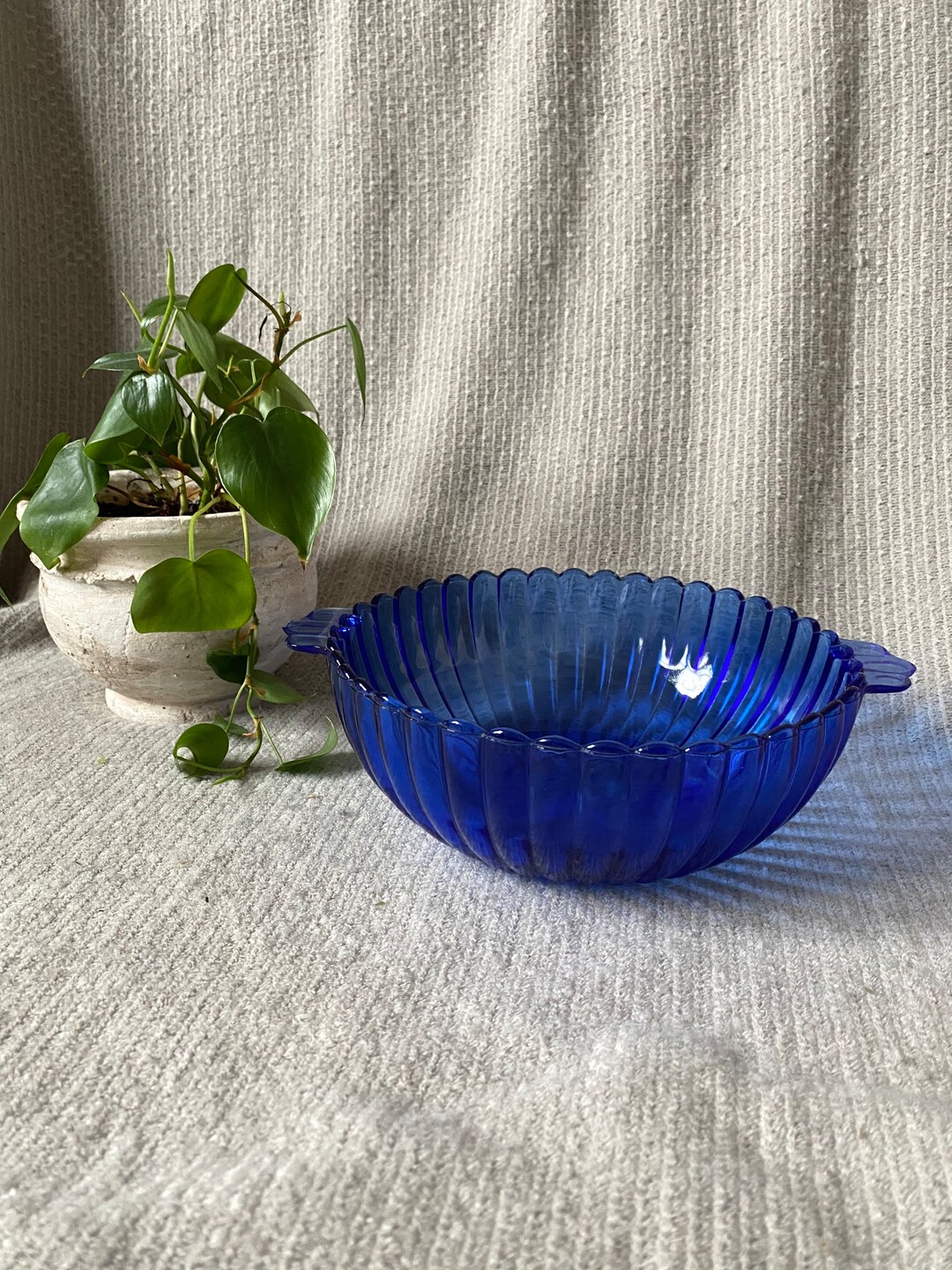 Vintage Cobalt Blue Depression Glass Bowl | Ribbed | Accent Bowl ...