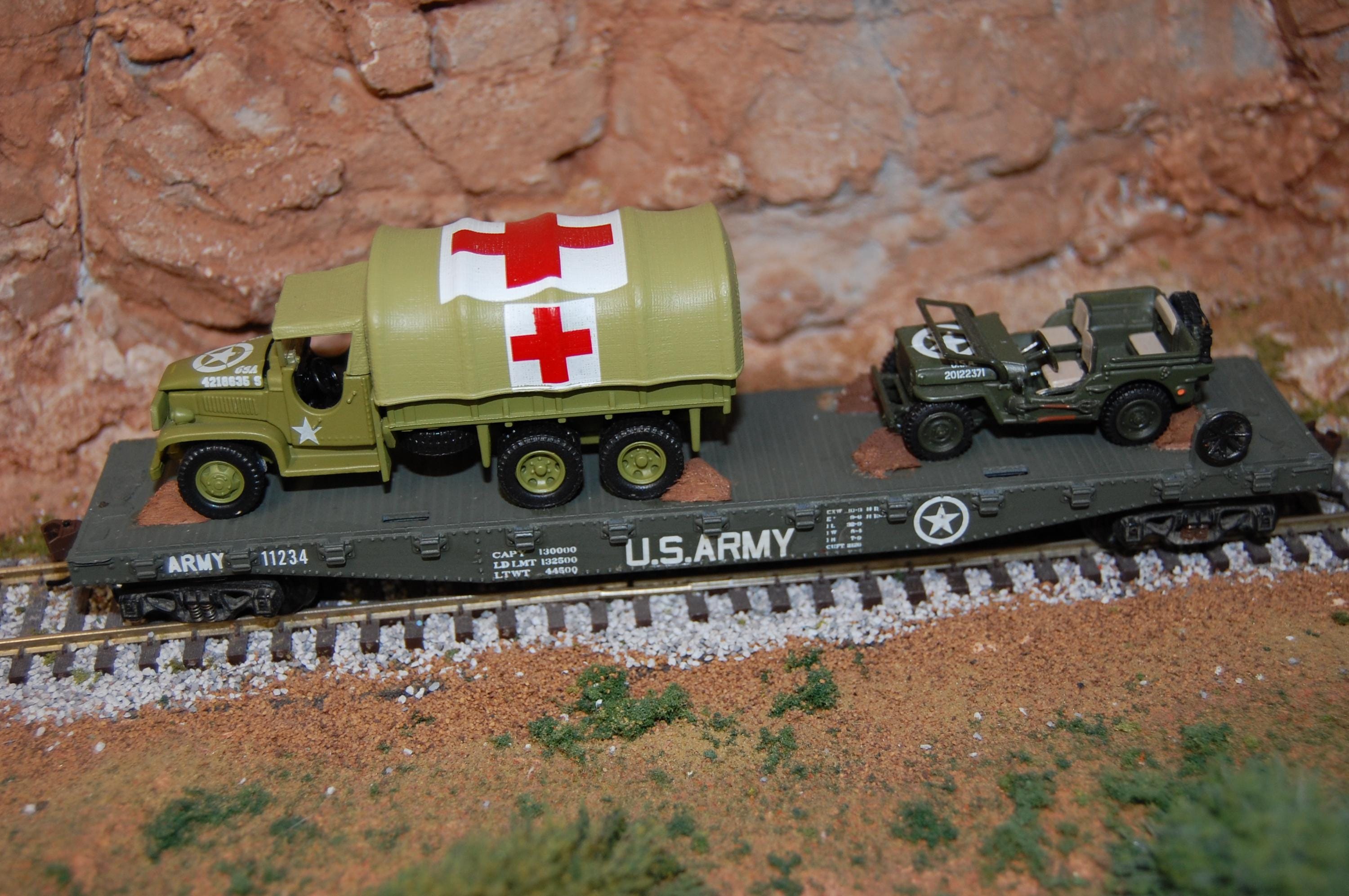 HO Scale US Army Flat Car W/medical Corps Truck & Jeep. - Etsy