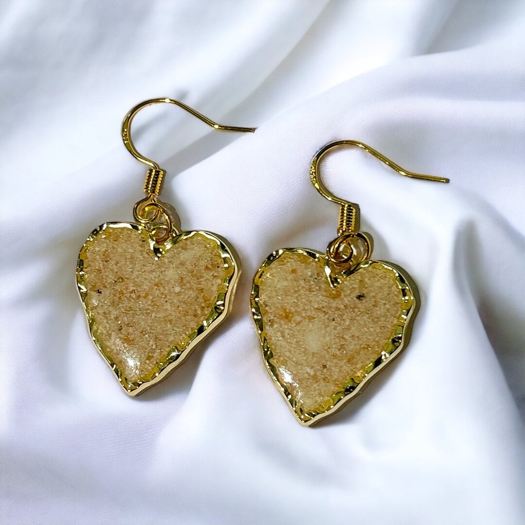 Sandy's Heart, Small Gold Heart UV Resin Drop Earrings - Etsy