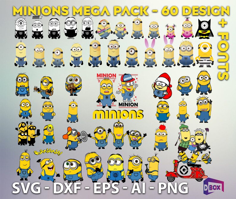 Minions Mega pack 60 design 2 fonts / SVG DXF EPS ai | Etsy