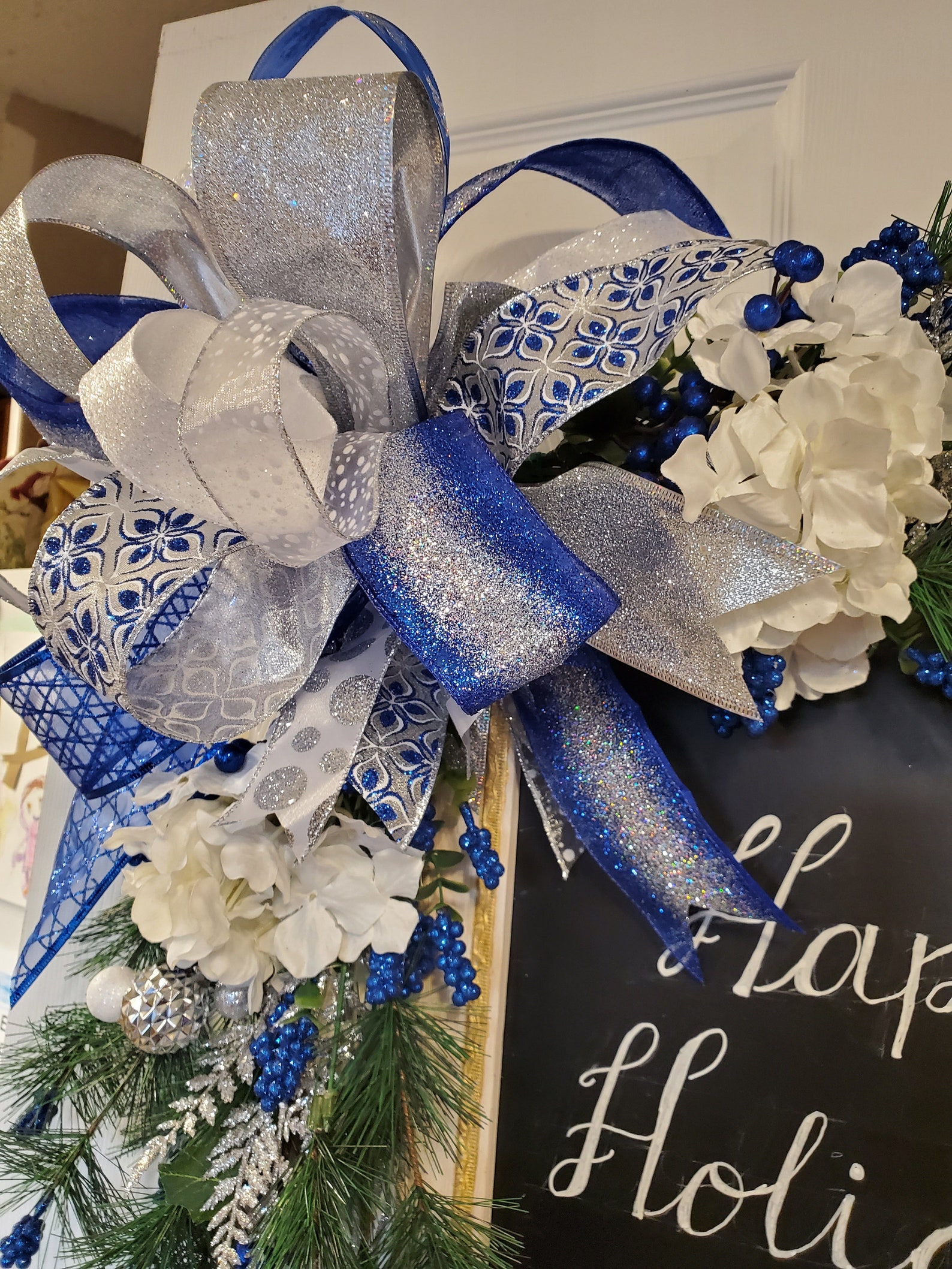 Christmas Swag, Christmas Corner Swag, Blue and Silver Christmas ...