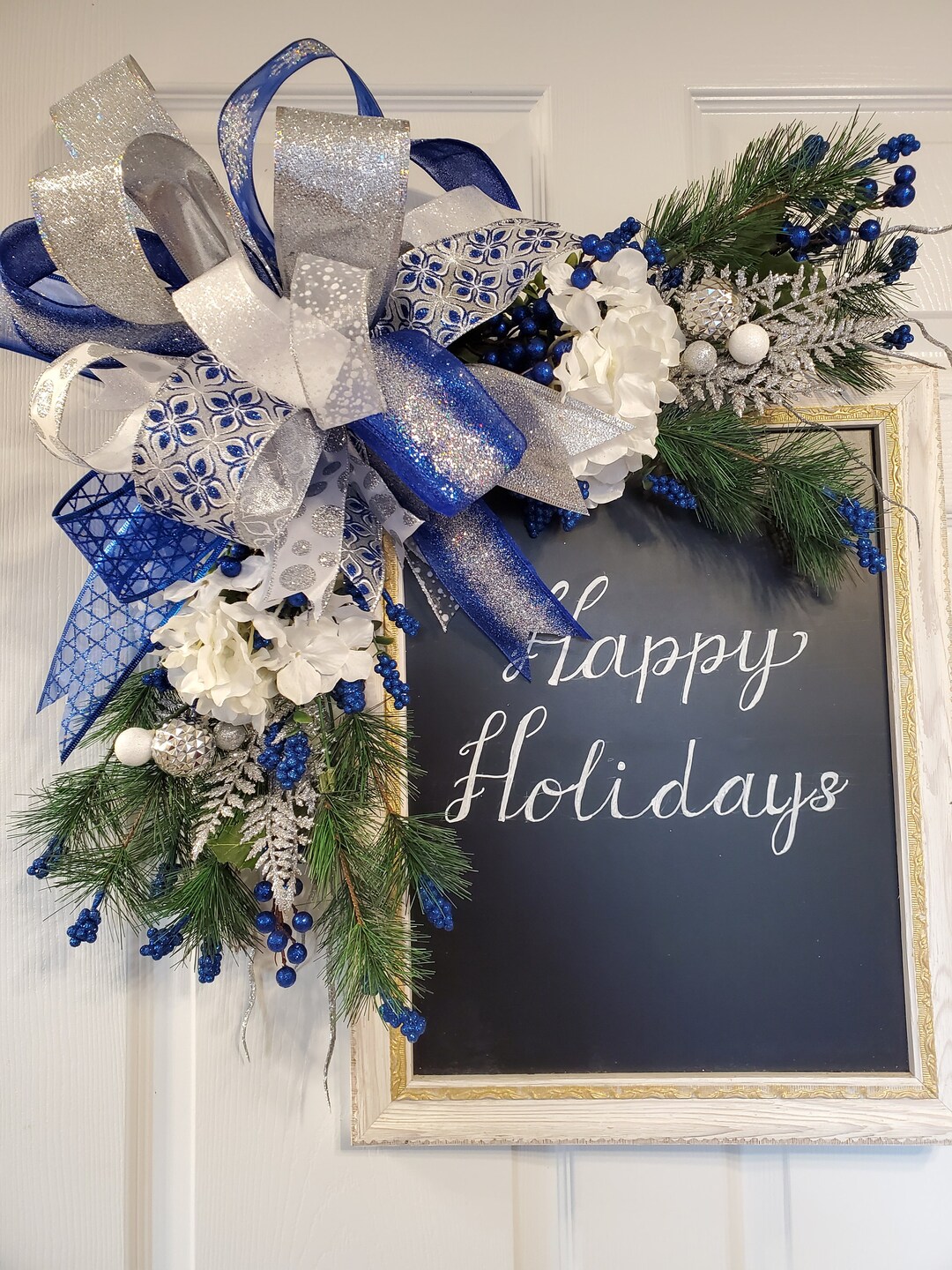 Christmas Swag, Christmas Corner Swag, Blue and Silver Christmas ...