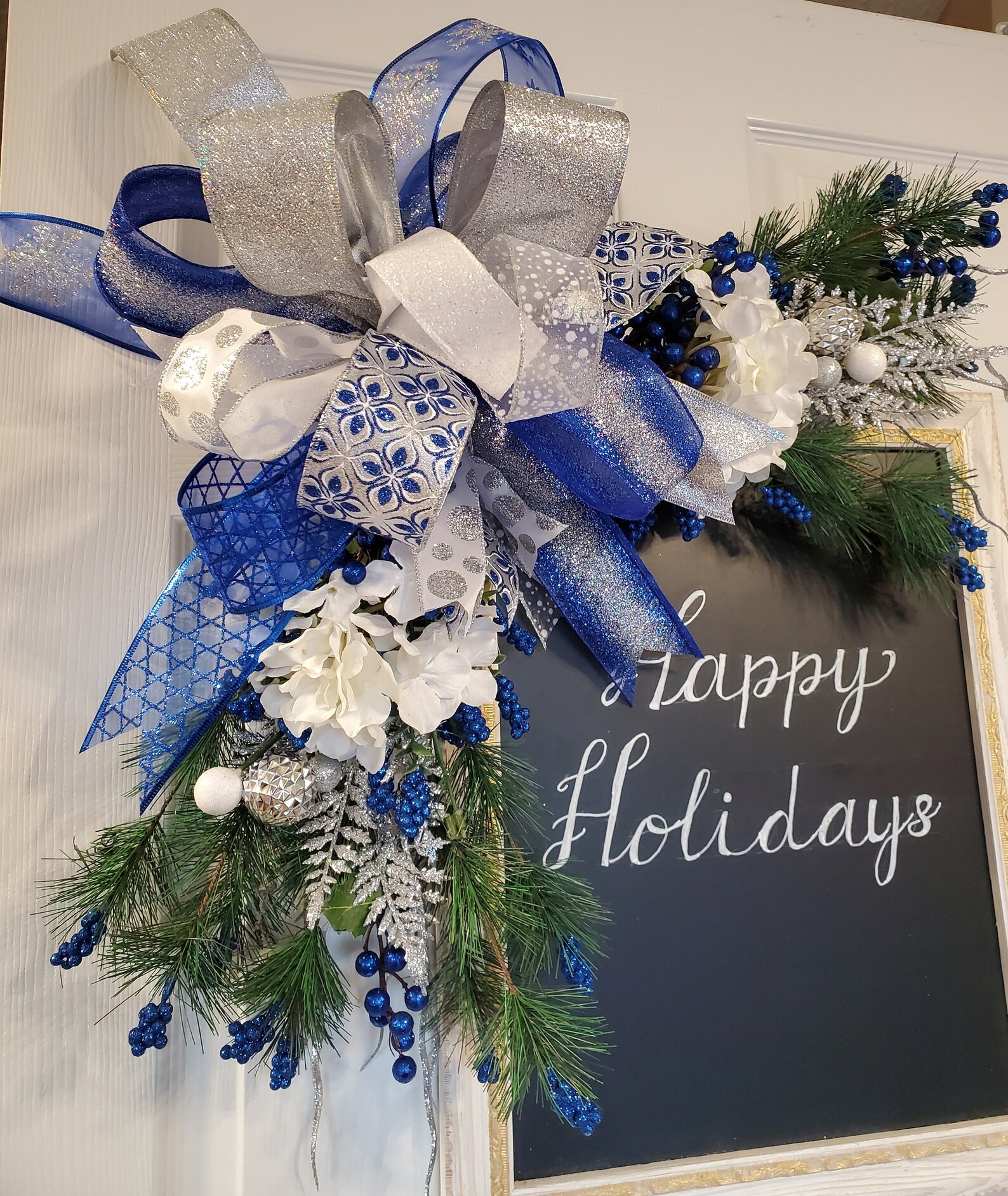 Christmas Swag, Christmas Corner Swag, Blue and Silver Christmas ...