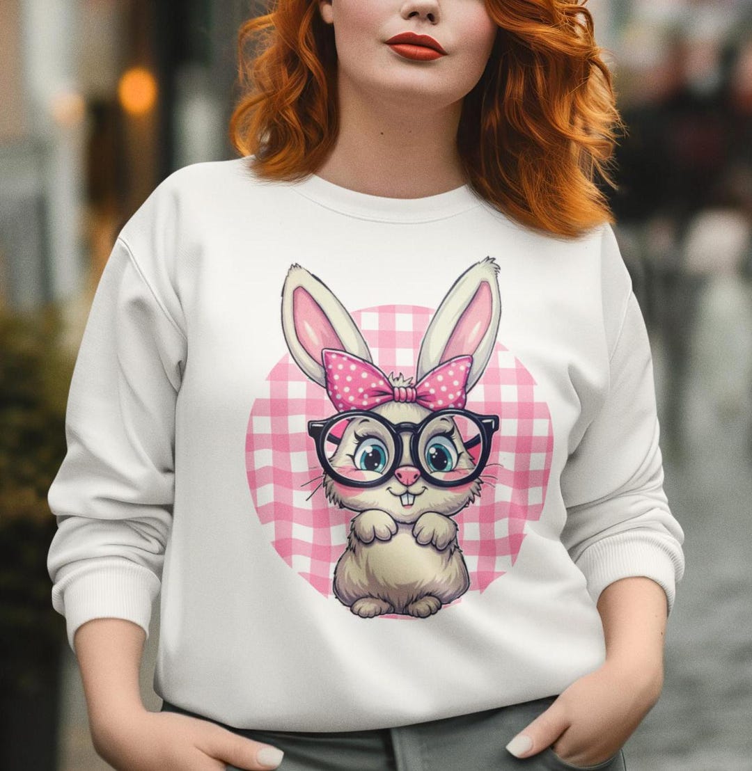Happy Easter PNG, Pink Checkered Bunny Png, Pink Bunny Glasses Bow ...