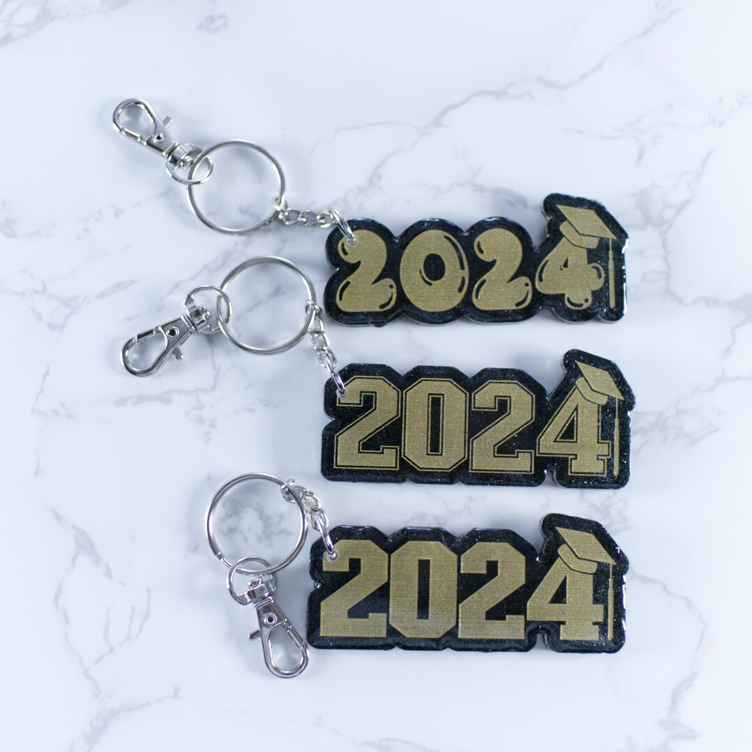 2024 Graduation Keychain, Gold and Black Glitter Acrylic Keychain - Etsy