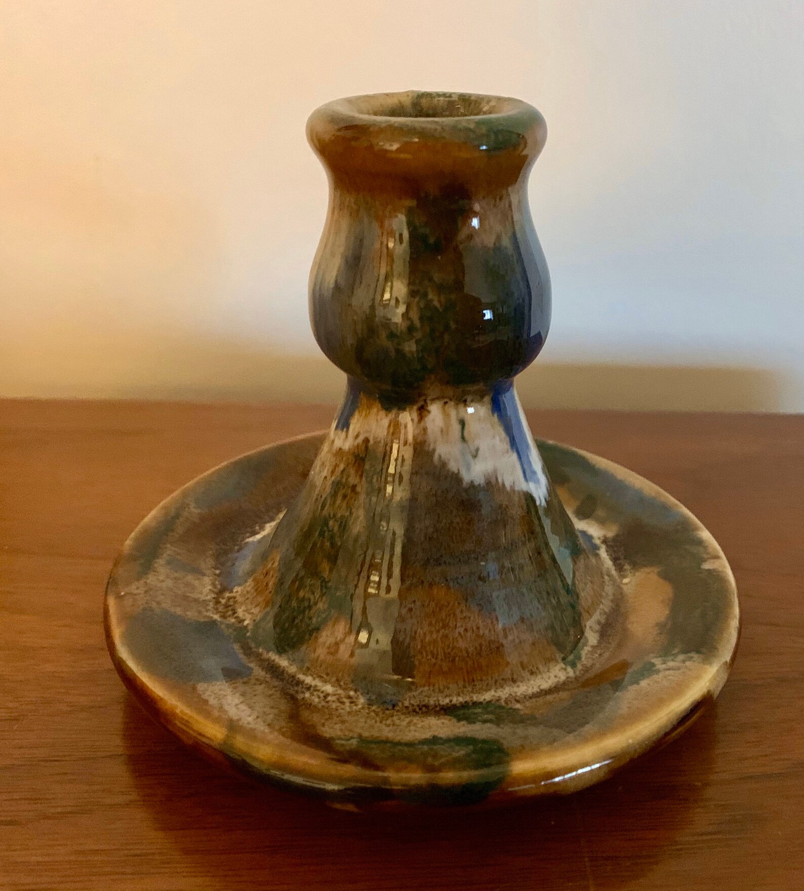 Vintage Stoneware Pottery Candlestick Holder Candle Green | Etsy