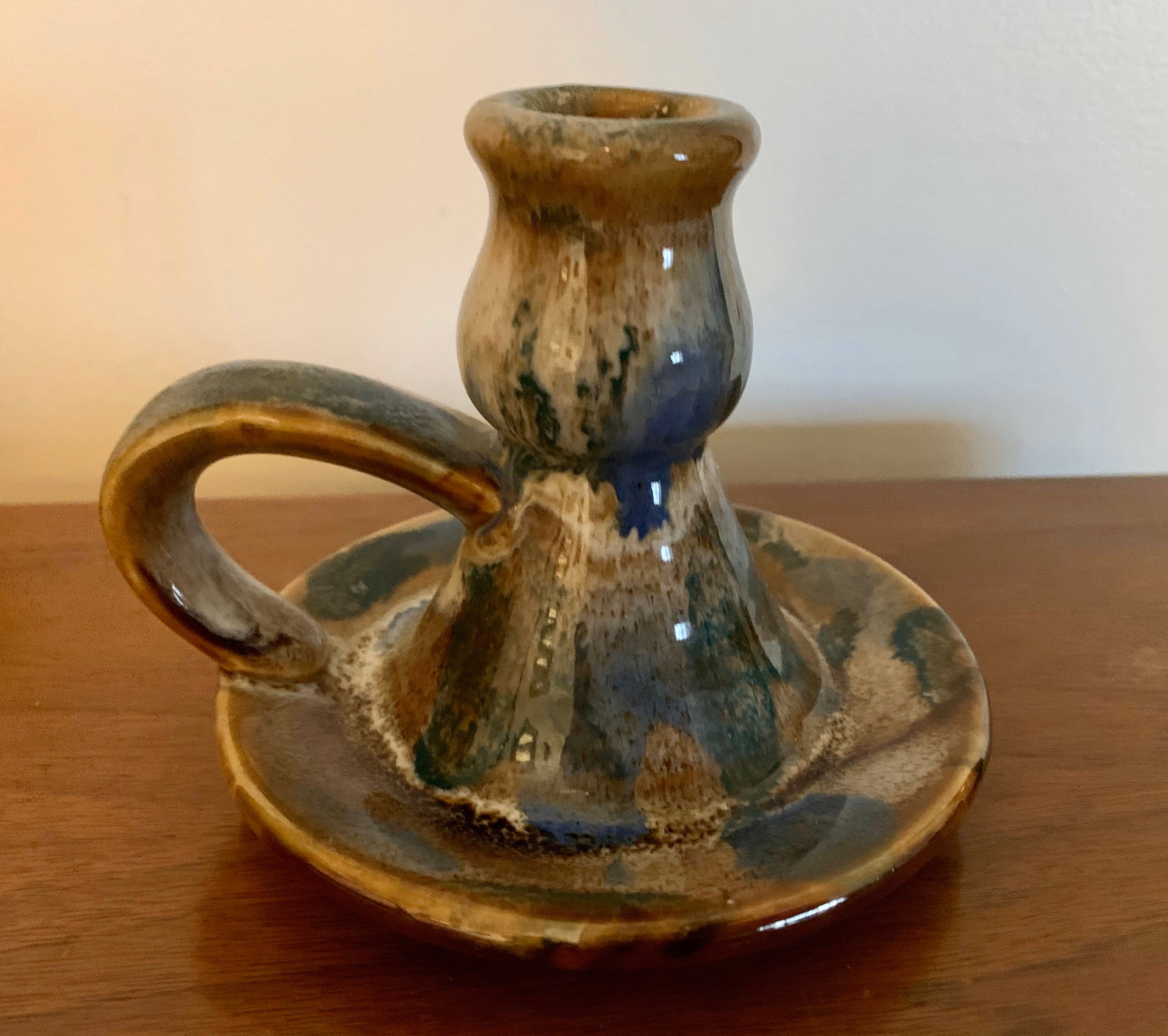 Vintage Stoneware Pottery Candlestick Holder Candle Green | Etsy