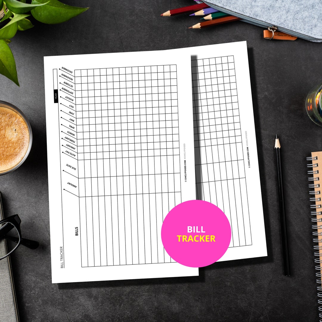 Horizontal Bill Tracker Printable Insert, Half Letter Size - Etsy