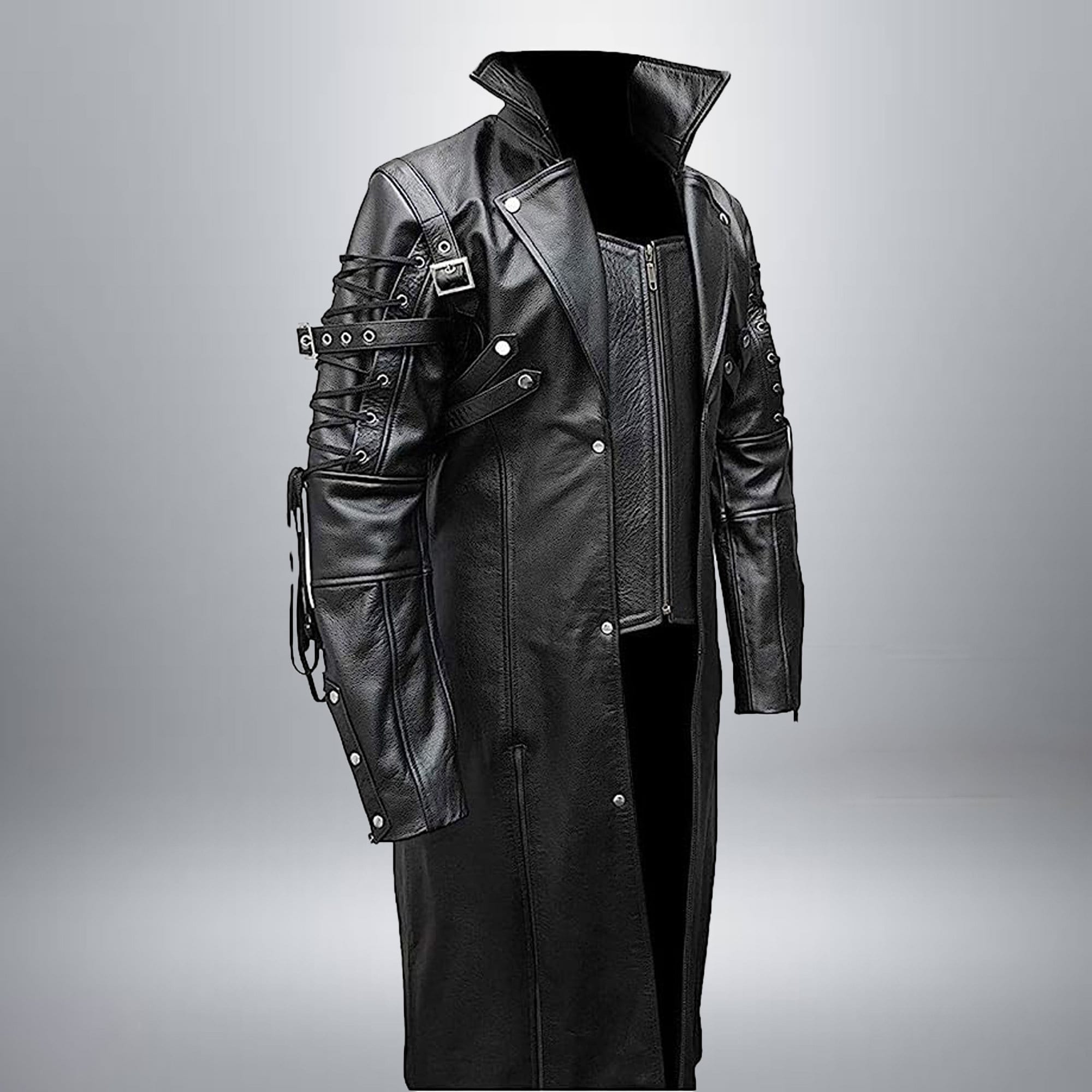 Mens Real Black Leather Coat Goth Matrix Trench Coat Gothic - Etsy