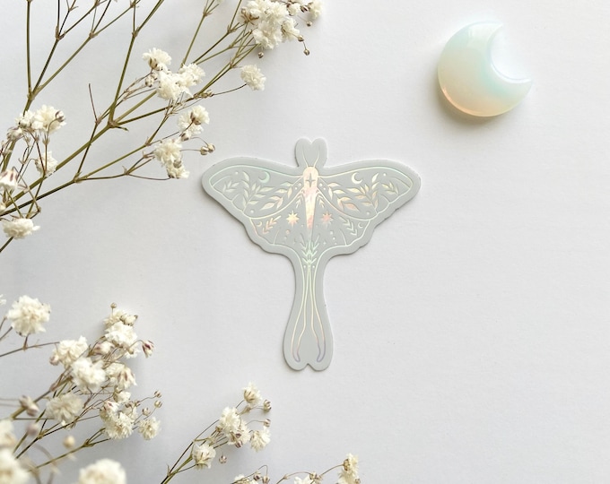 Holographic White Lunar Moth Sticker | Moth Sticker | Holographic ...