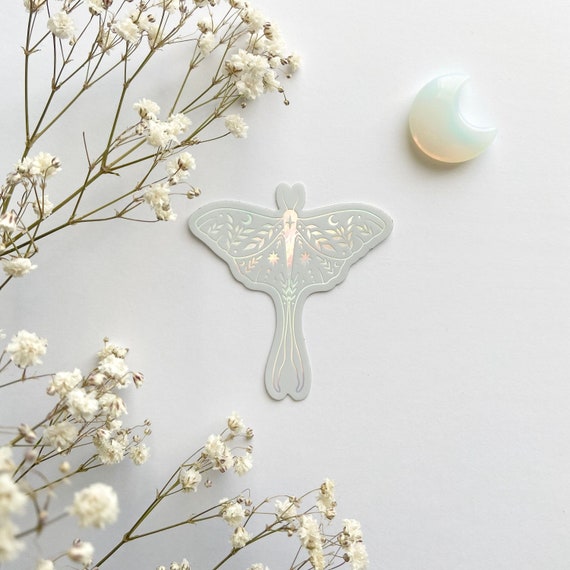 Holographic White Lunar Moth Sticker Moth Sticker - Etsy