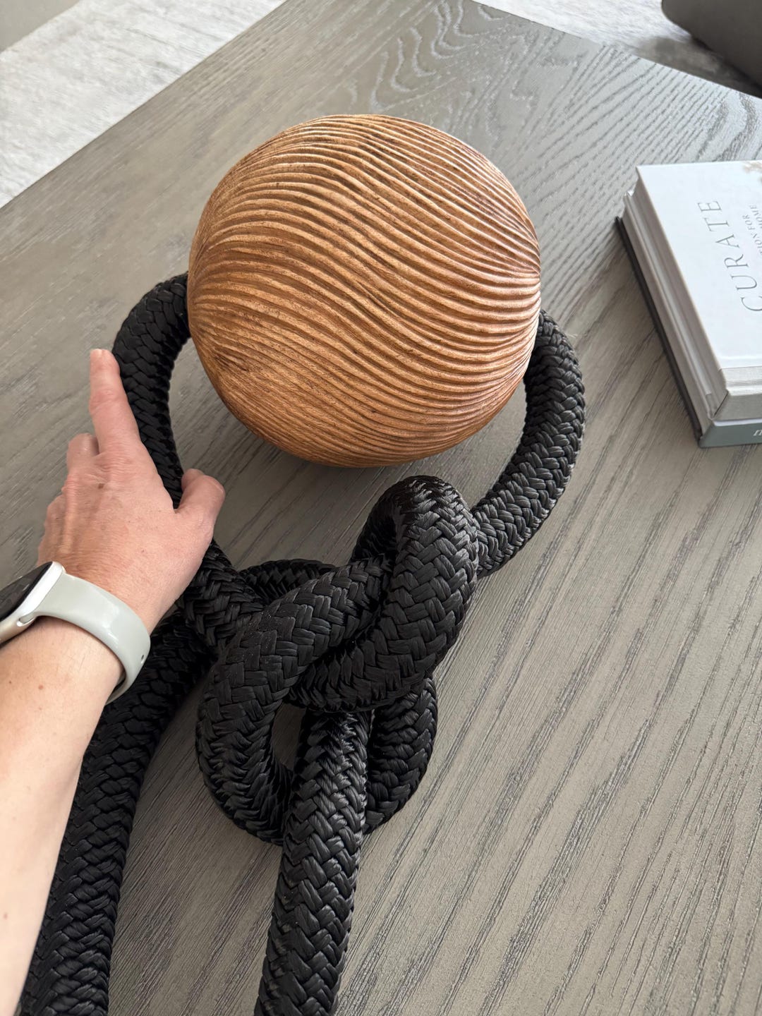 Wood Ball and Black Rope Decor, Modern Table Centerpiece - Etsy