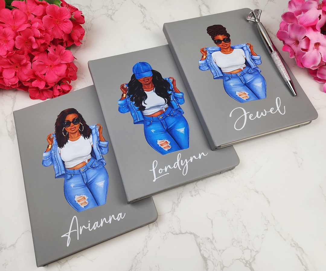 African American Woman Notebook and Pen Set, Black Girl Art, Jean ...