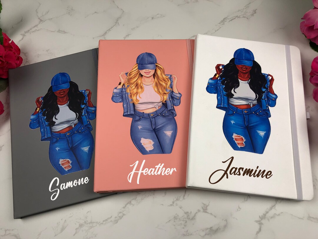 Jean Outfit Woman Notebook and Pen Set, Black Girl Art, Denim Outfit ...