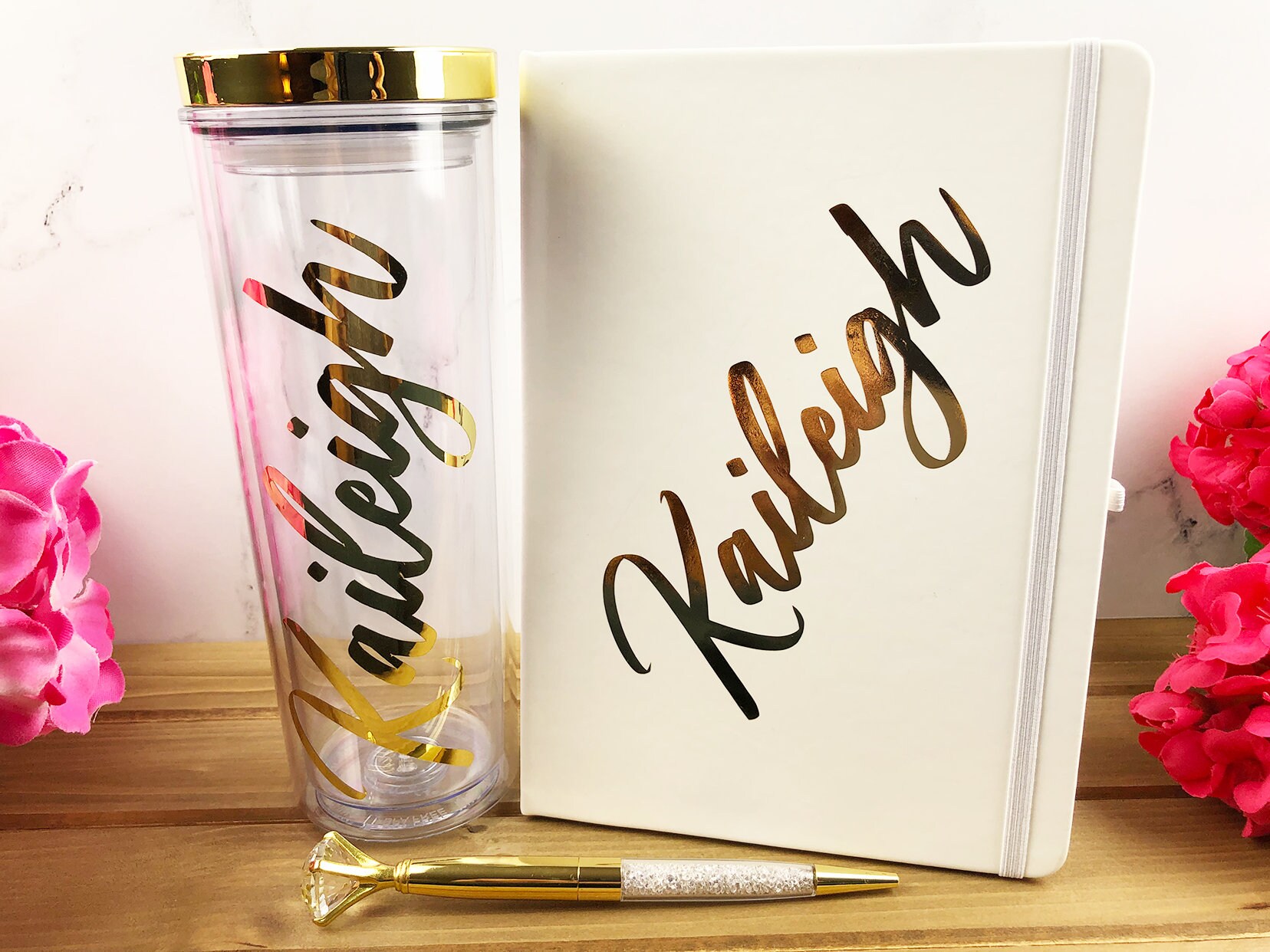 Custom White Notebook and Ink Pen Set With 18 Oz Tumbler Combo ...