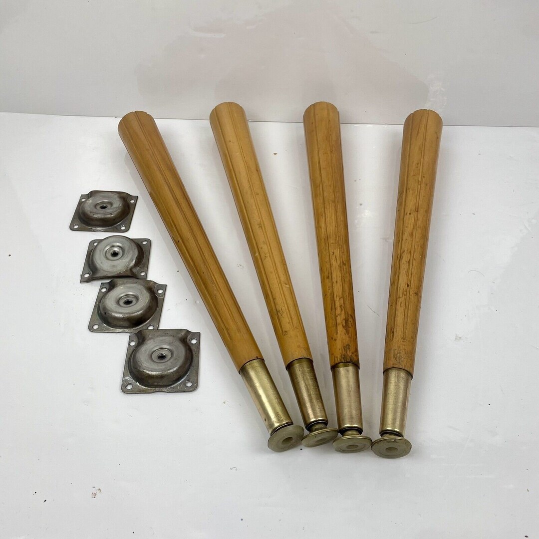 Set of 4 Coffee/ End Table Mcm Legs 16 in Tall Oak Stain Grooved Table ...