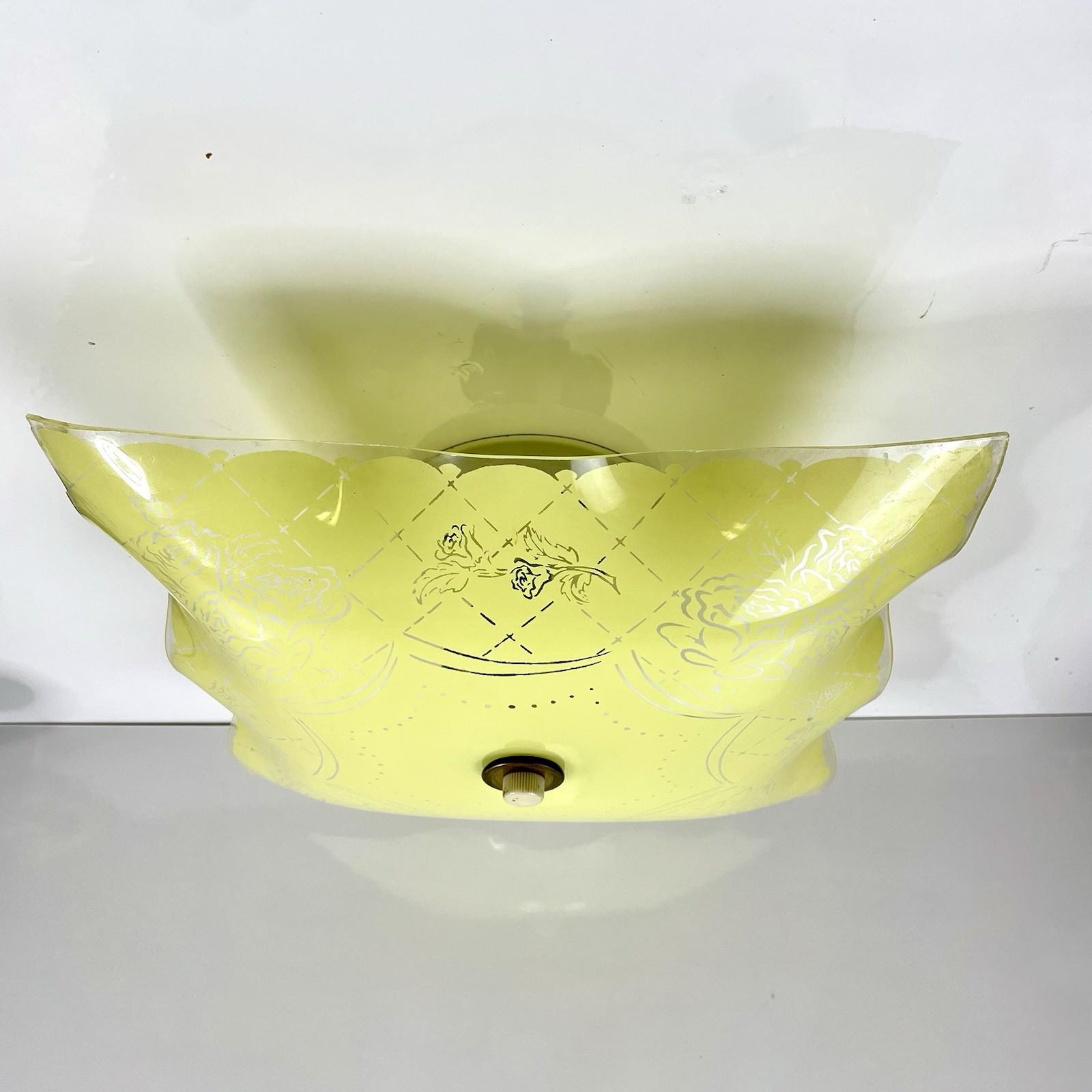 Mid Century Modern 2 Bulb Art Deco Yellow Pendant Ceiling Light Fixture ...