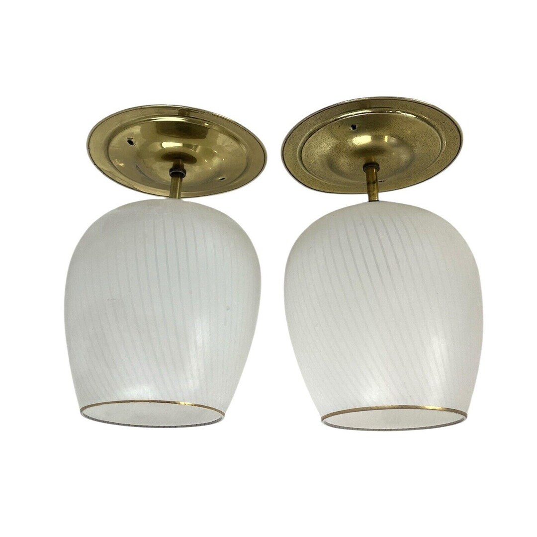 MCM Pop Art Deco Style Set of Two Pendant Light Fixtures Gold Rim Swirl ...
