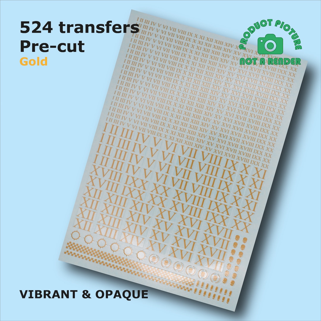 Pre-cut GOLD Transfers Waterslide Decals With Roman Numerals Compatible ...