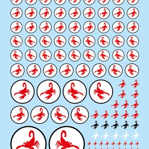 Pre-cut Red Scorpions Waterslide Transfer Decals Compatible With 28 Mm ...