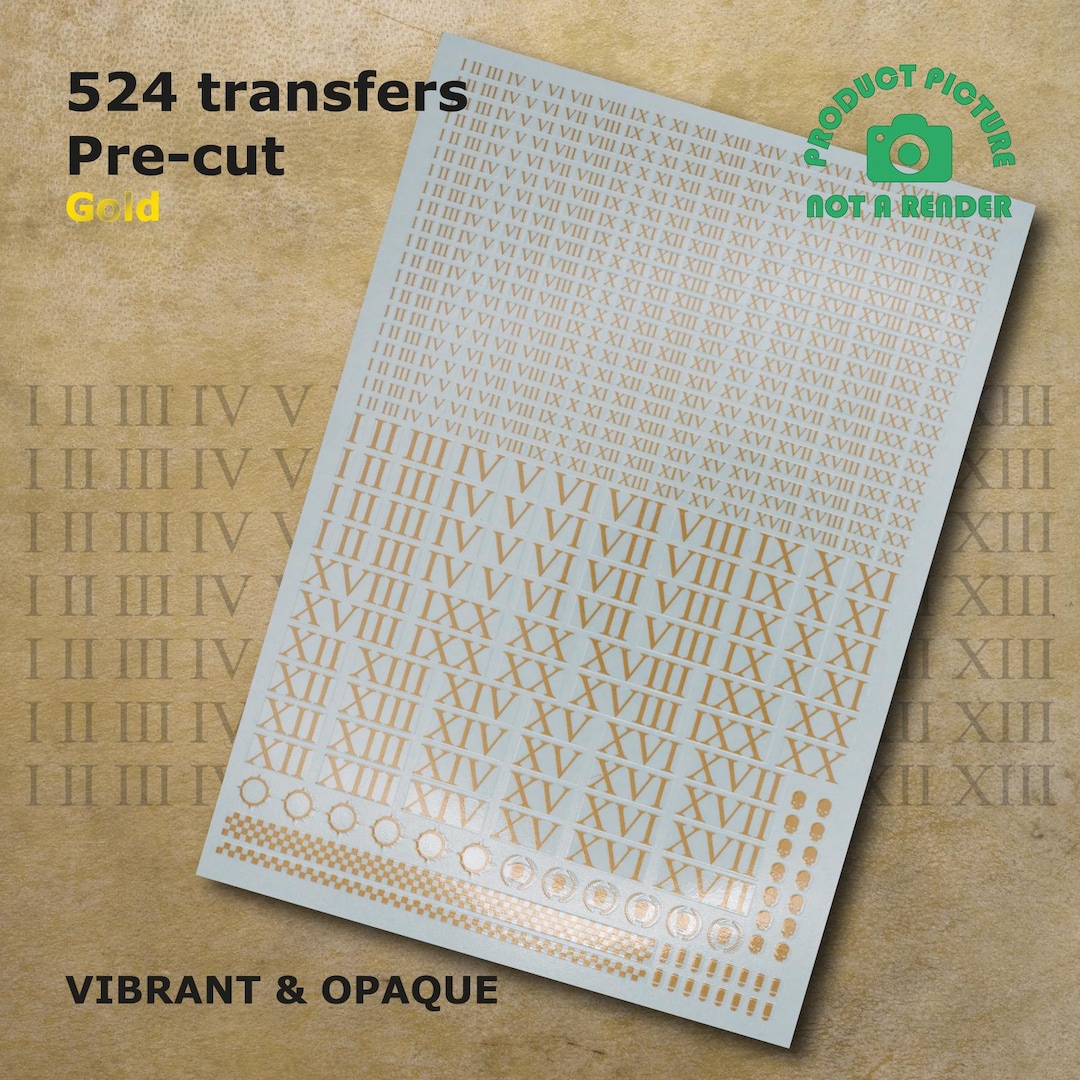 Pre-cut GOLD Transfers Waterslide Decals With Roman Numerals Compatible ...
