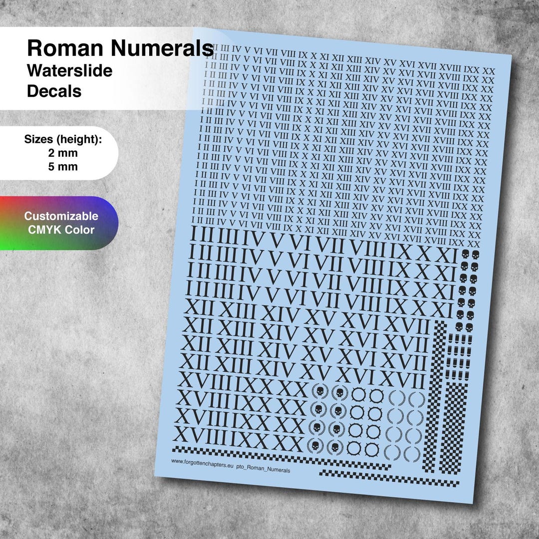Print to Order Roman Numerals Waterslide Transfer Decals Compatible ...