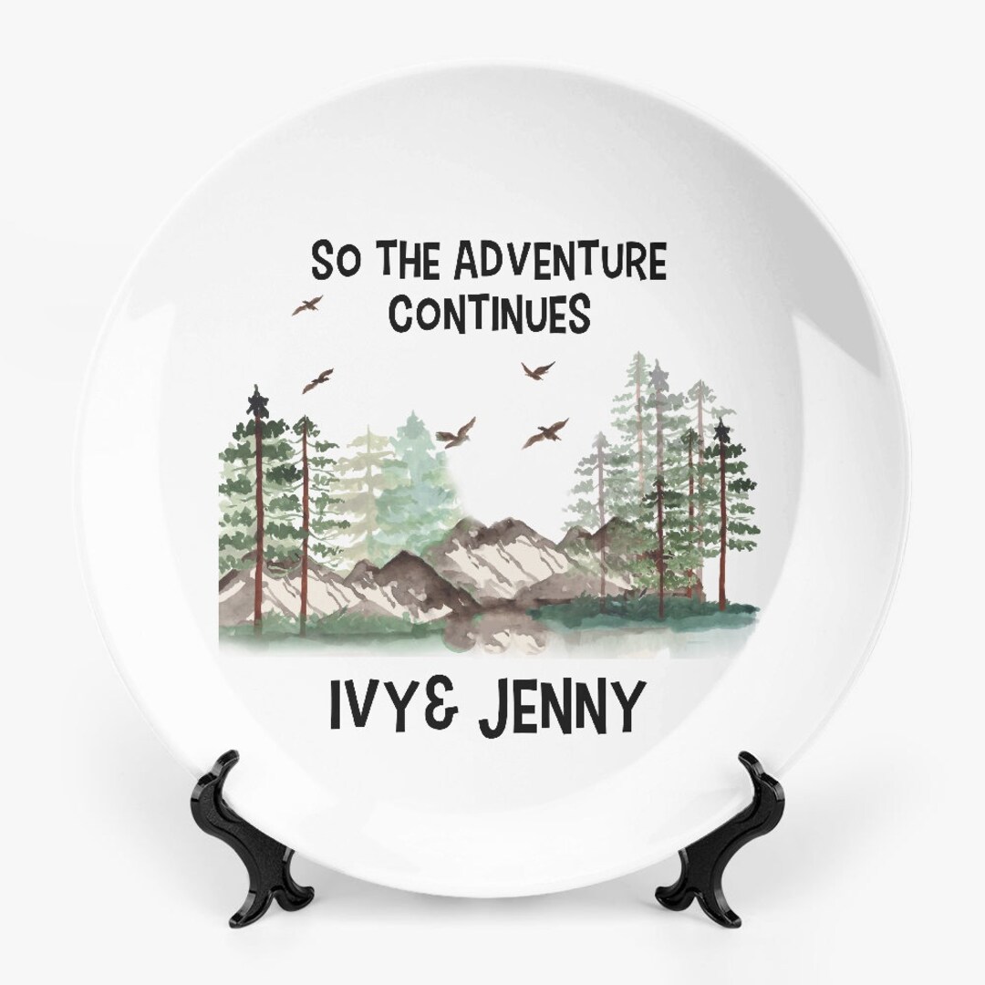 Personalized Name Plate | Adventure Continues Mountains Plate ...