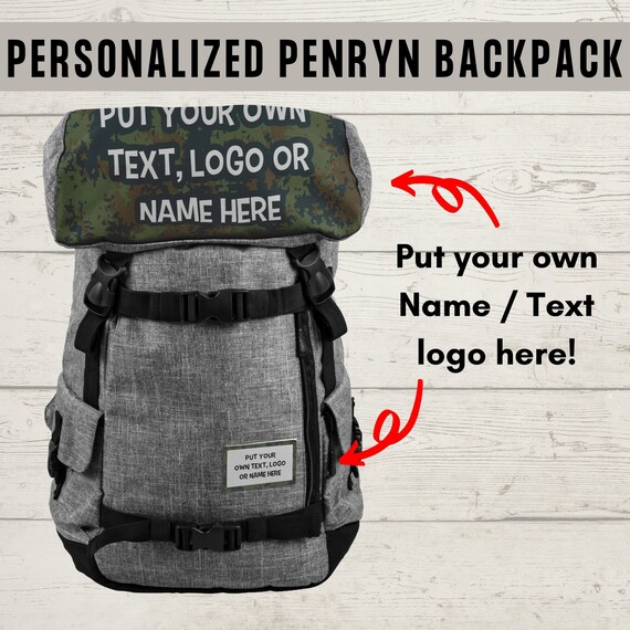 Custom Name Text Logo Penryn Backpack Camo Pattern Backpack - Etsy