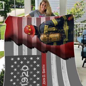 Firefighter Blanket | Custom Fireman Photo Name | Photo Blanket ...