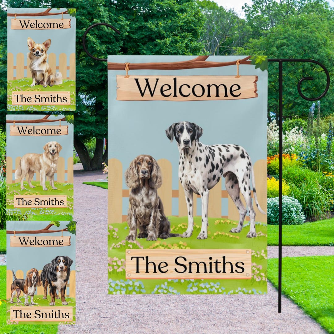 Personalized Dog Breed Garden Flag: Custom Family Name Outdoor Decor - Etsy