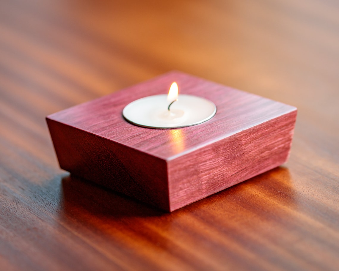 Short Wood Candle Holder With Angled Sides - Etsy