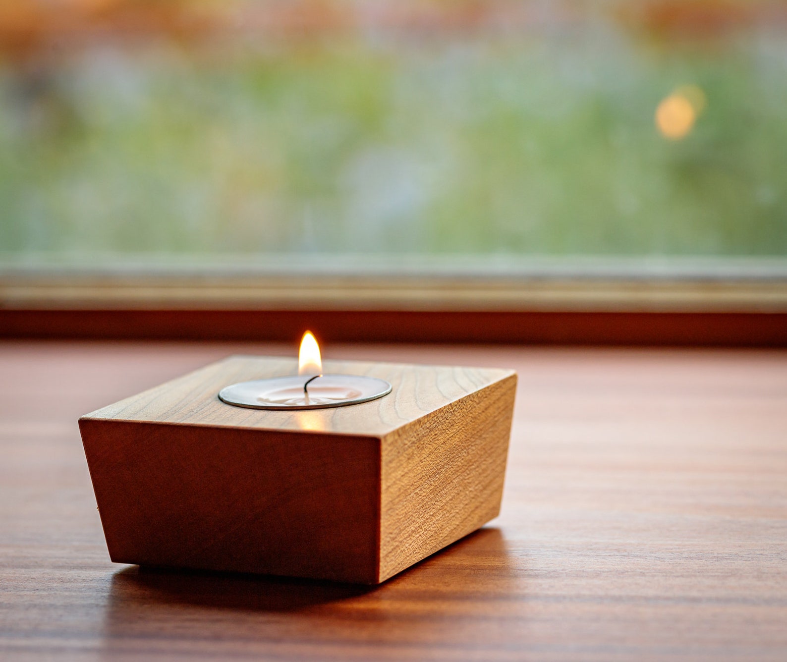 Short Wood Candle Holder With Angled Sides - Etsy
