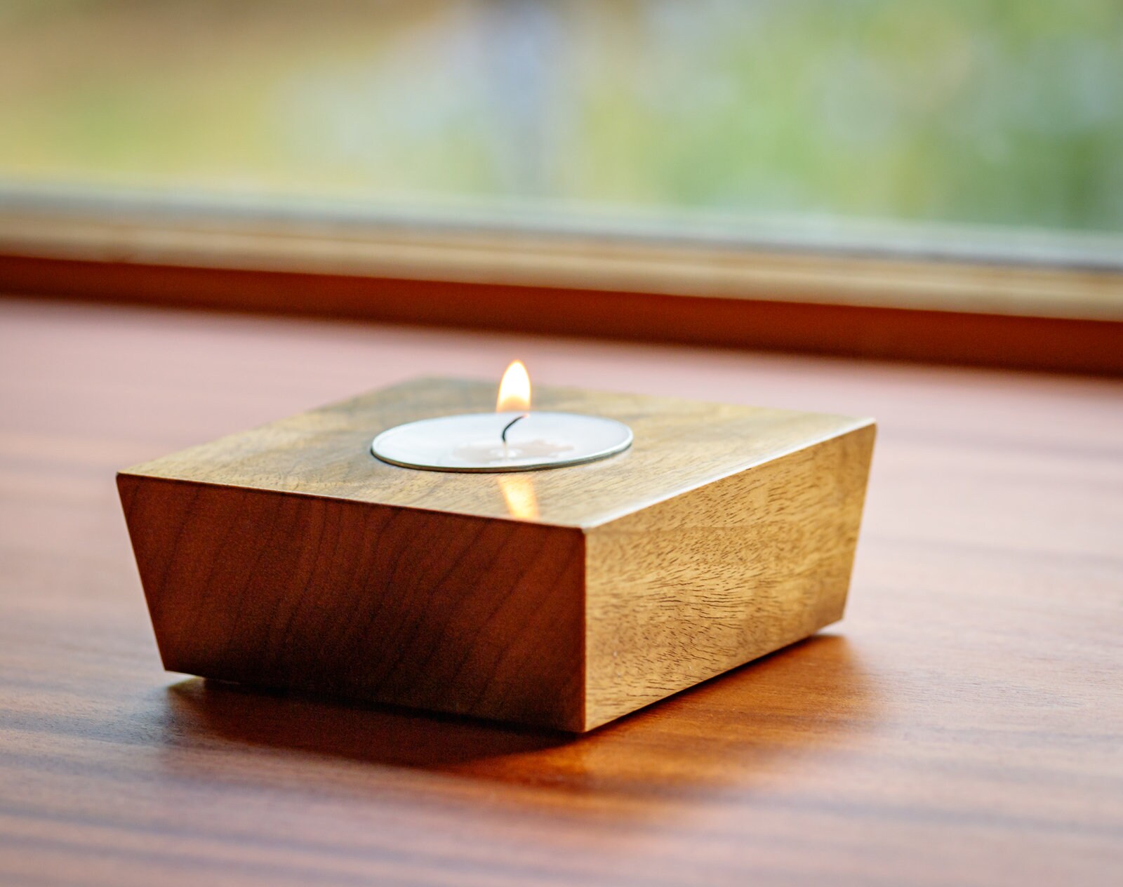 Short Wood Candle Holder With Angled Sides - Etsy