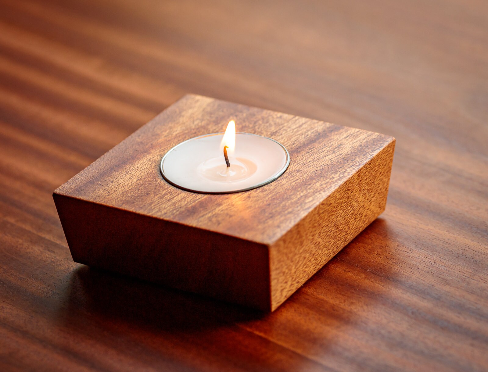Short Wood Candle Holder With Angled Sides - Etsy