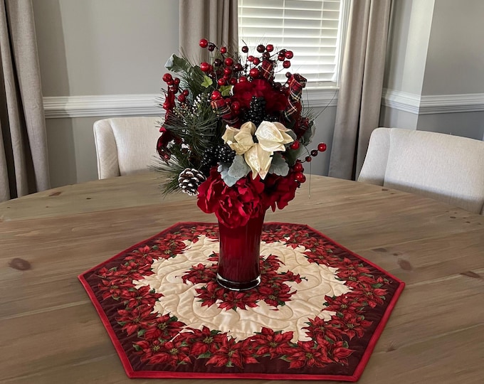 Christmas Poinsettias Table Runner and Mats, Table Decoration ...