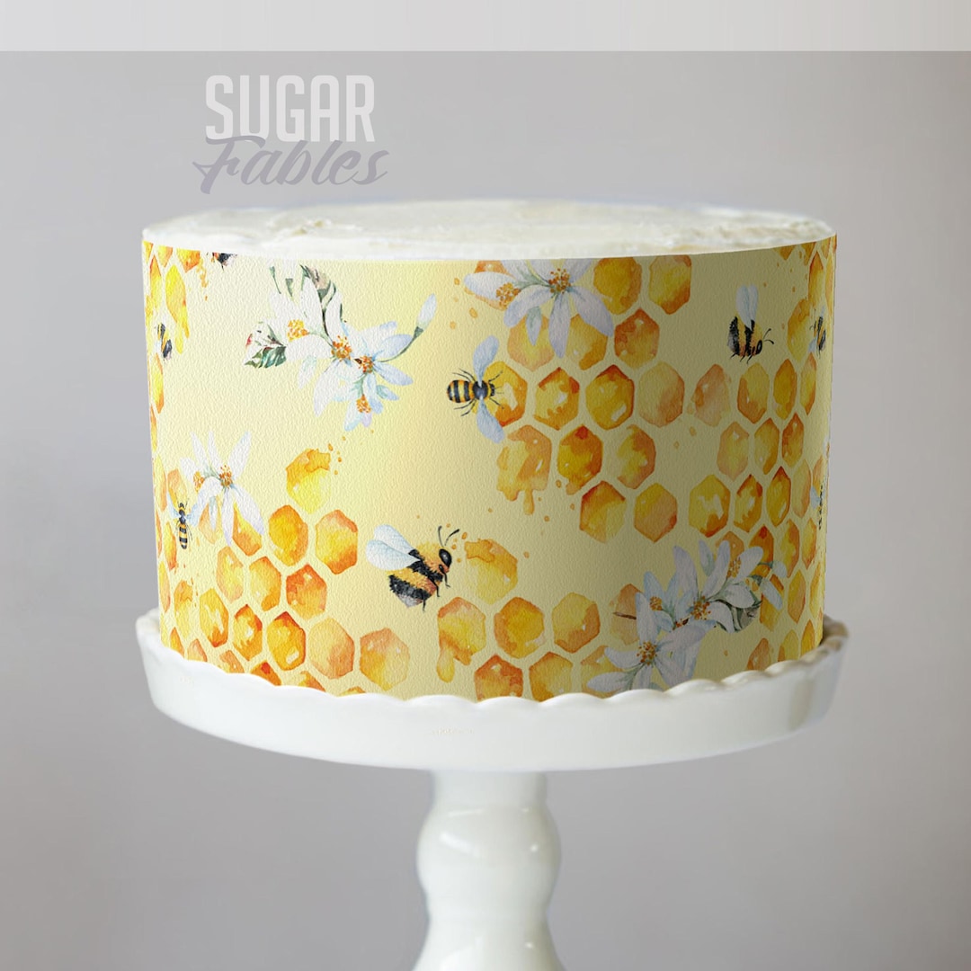 Bees and Honeycomb Edible Image, What Will Baby Be Cake Wrap, Bumblebee ...