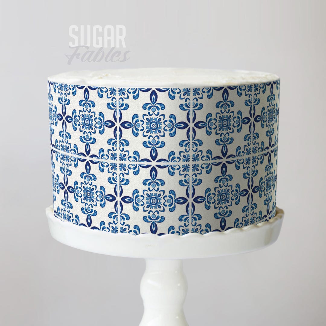 Santorini Greek Tile Pattern Edible Images Ornate Mediterranean Cake ...