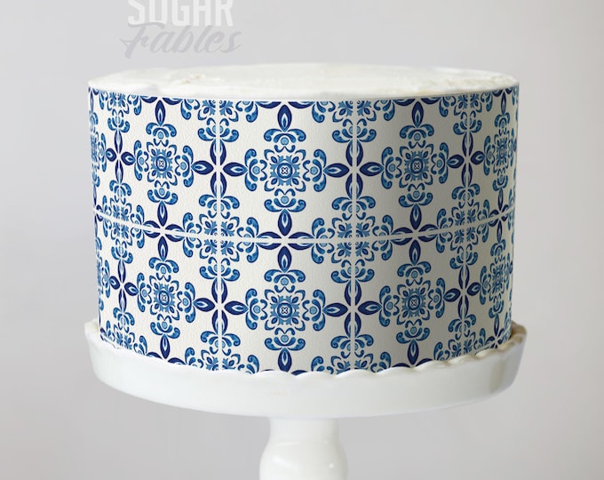 Santorini Greek Tile Pattern Edible Images Ornate Mediterranean Cake ...