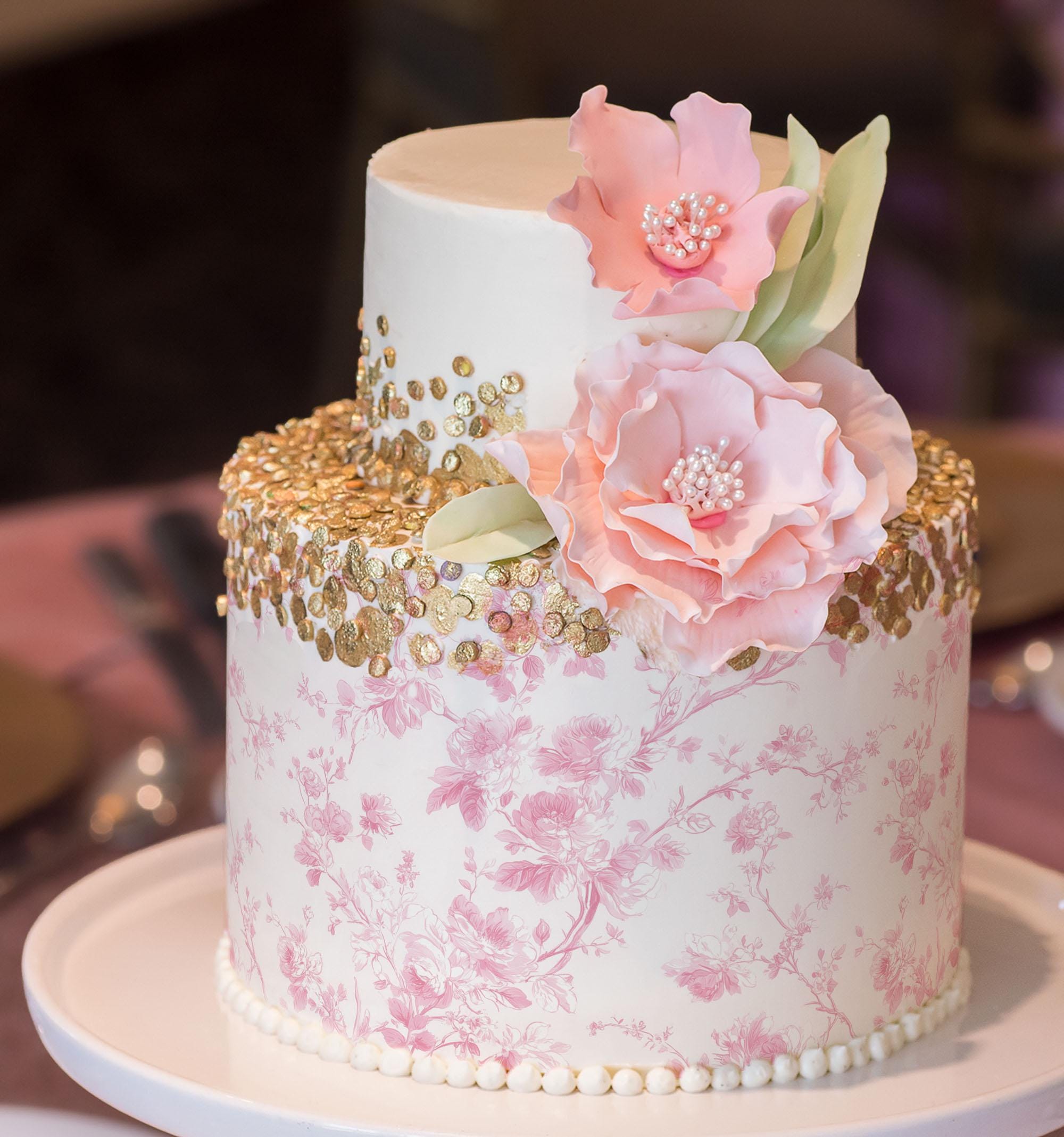Climbing Rose Cake Wrap French Toile Pink Floral Edible Image Dusty ...