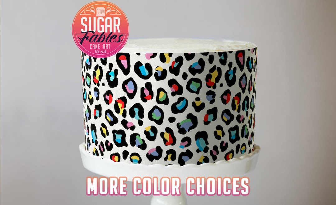 Leopard Print Edible Cake Wrap. Rainbow Colors, Gold Glitter or Natural ...