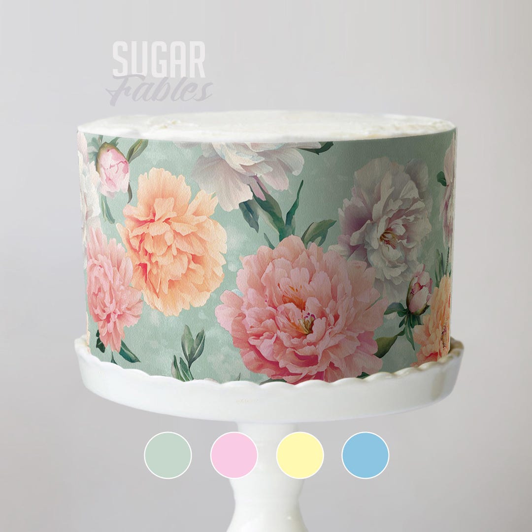 Romantic Flowers Cake Wrap, Boho Floral Edible Images, Vintage Peonies ...