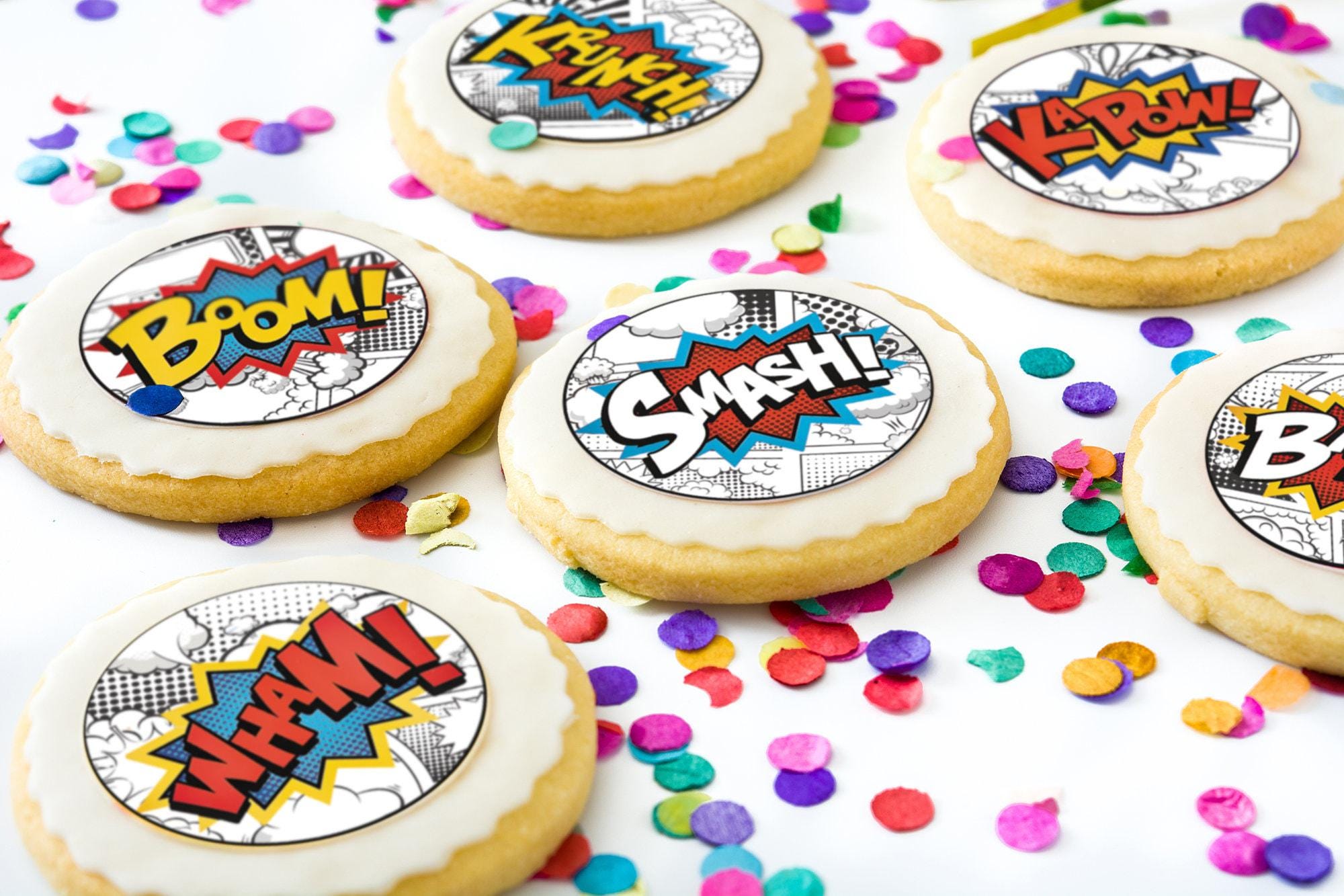 Comic Book Action Cupcake Toppers Pop Art Cookie Comic Word Edible ...