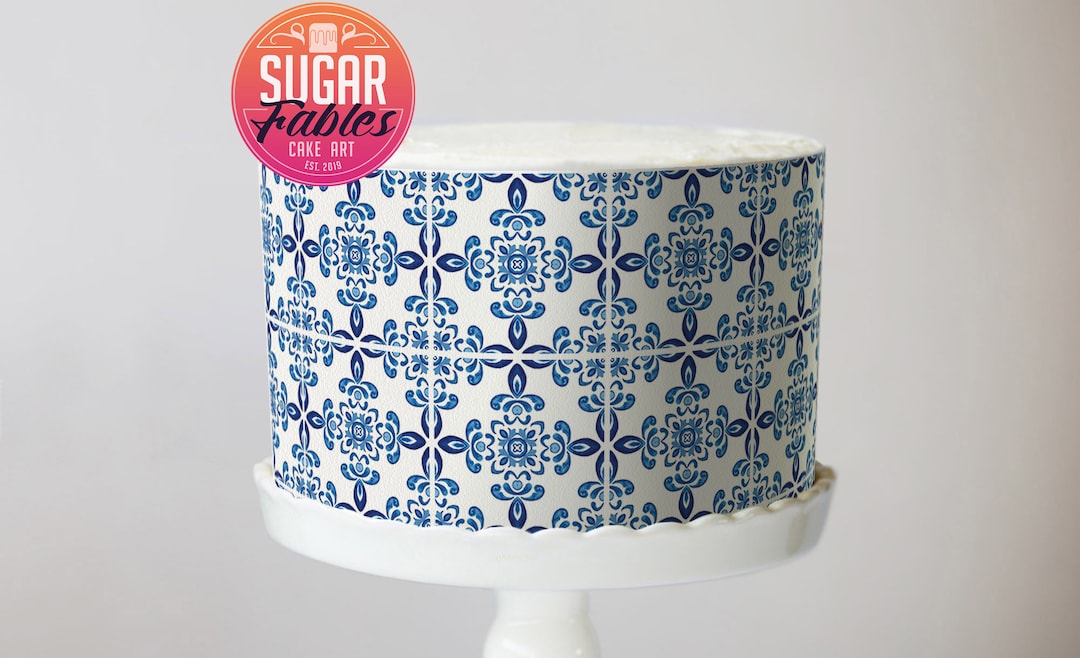 Santorini Greek Tile Pattern Edible Images Ornate Mediterranean Cake Wrap Greek Island Inspired ...